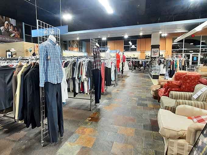 The spacious interior layout proves thrift shopping doesn't require contortionist skills or a treasure map anymore.