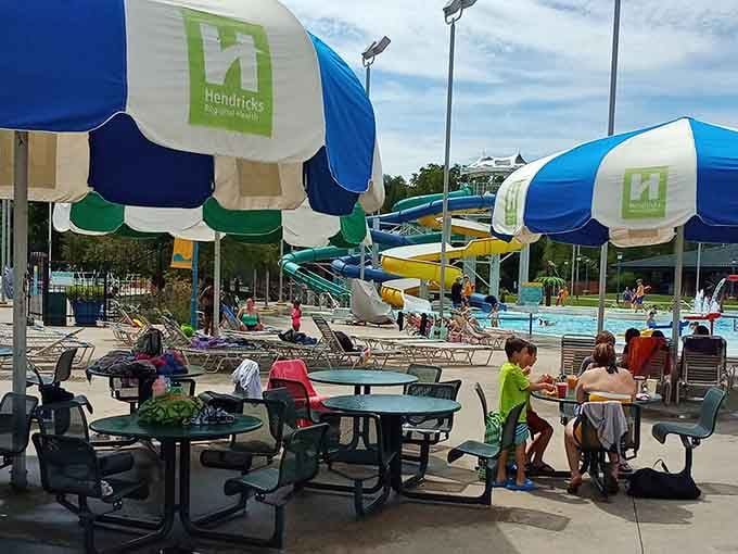 Shaded picnic tables offer the perfect spot to refuel between adventures without leaving the tropical atmosphere behind.