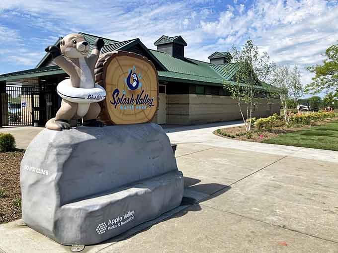 Even the otter mascot looks thrilled to welcome you to Apple Valley's favorite summer escape and aquatic headquarters.