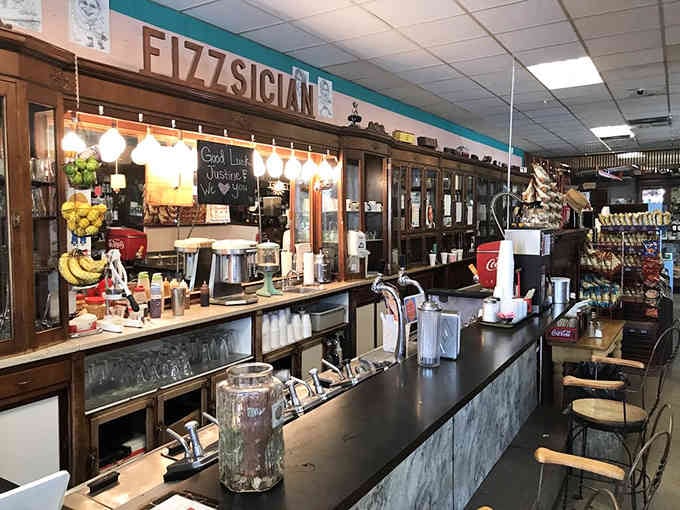 That "Fizzsician" sign isn't just clever wordplay, it's a promise of healing through ice cream and carbonation.