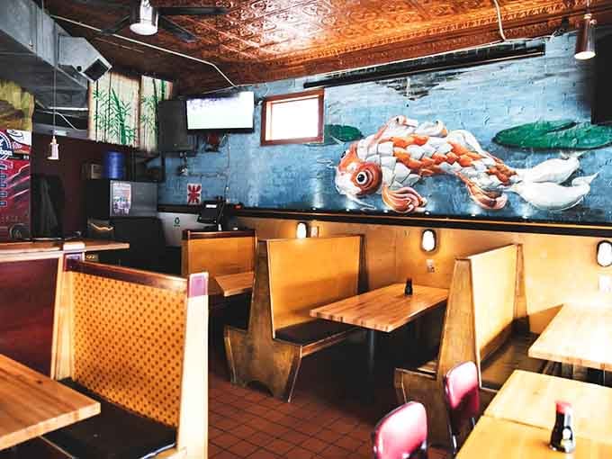 Colorful booths and vibrant murals create a dining space that's as fun as the food itself.