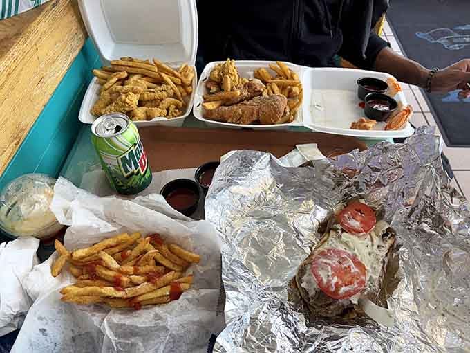 A spread like this is what happens when you can't decide between fish and chicken, so you wisely choose both.