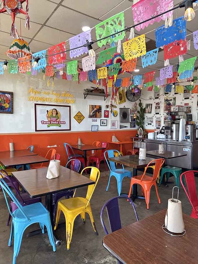 Colorful seating that makes you feel like you're dining inside a perpetual celebration of life and flavor.