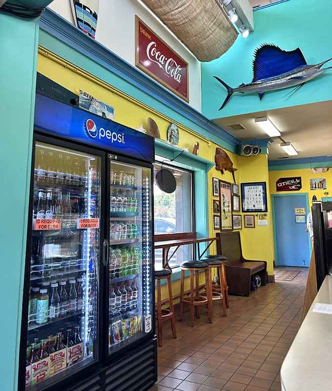 Bright colors and vintage Coca-Cola signs set a cheerful tone that matches the quality of food.