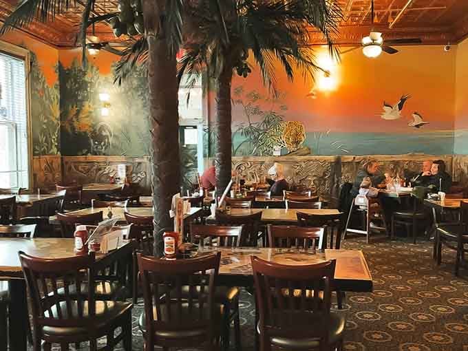 Sunset murals and tropical vibes transport you somewhere warmer, at least until you step back outside in January.