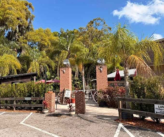 Brick columns and wagon wheels set the Western tone before you even taste the exceptional food.