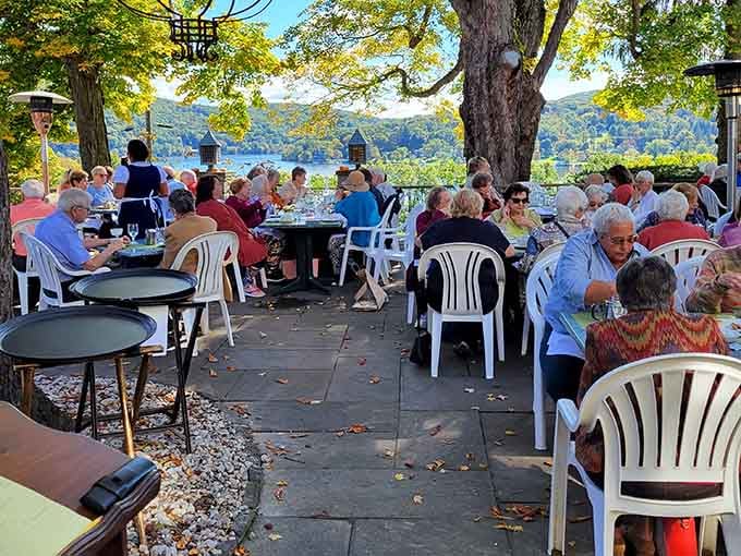 Happy diners on the patio prove that good food, great views, and fresh air create the perfect Connecticut trifecta.