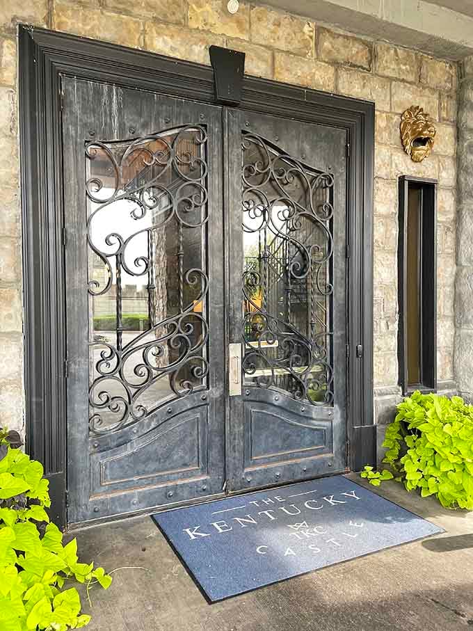 Ornate entrance doors that make you want to knock dramatically and announce yourself with full royal titles.