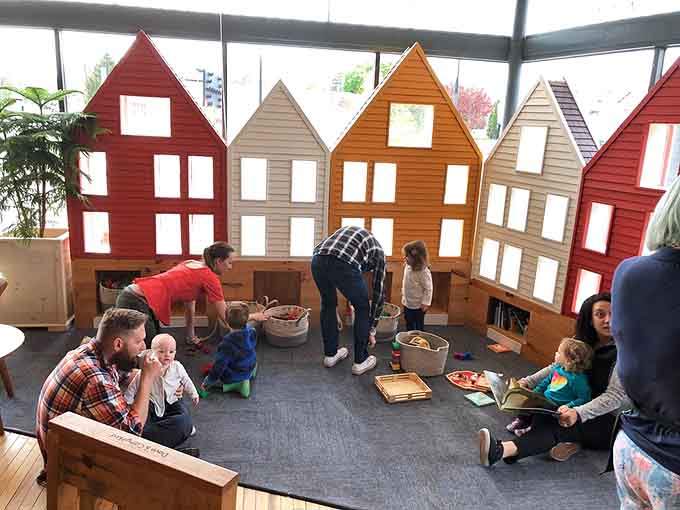 A kids' play area designed like a Norwegian village, proving this place thinks of everyone in the family.