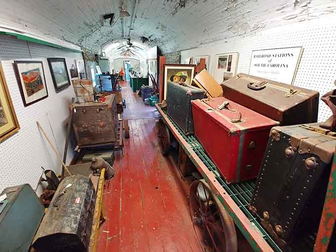 Vintage trunks and leather suitcases line the baggage car like props from "The Sting" or "Butch Cassidy."