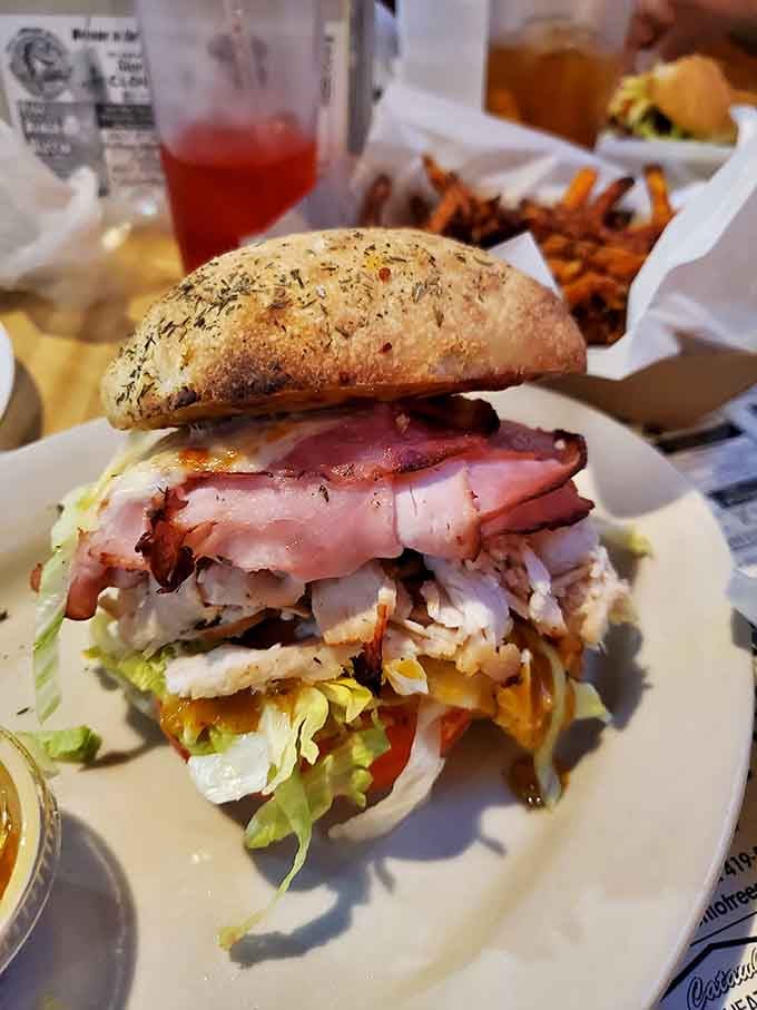 This Italian ciabatta stacked high with quality ingredients shows the menu's range extends well beyond fish.