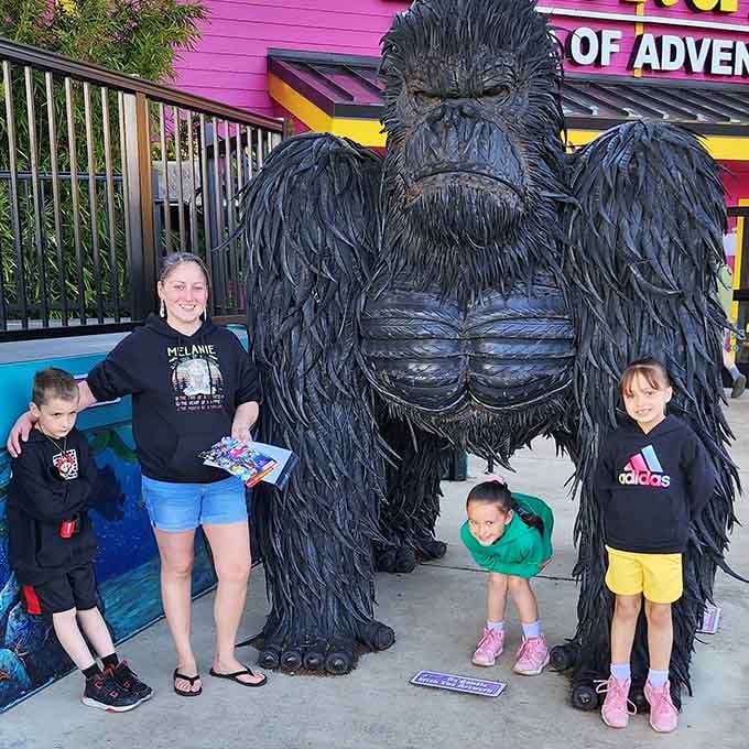 That giant gorilla outside makes for the perfect family photo, towering over visitors with surprisingly gentle presence.