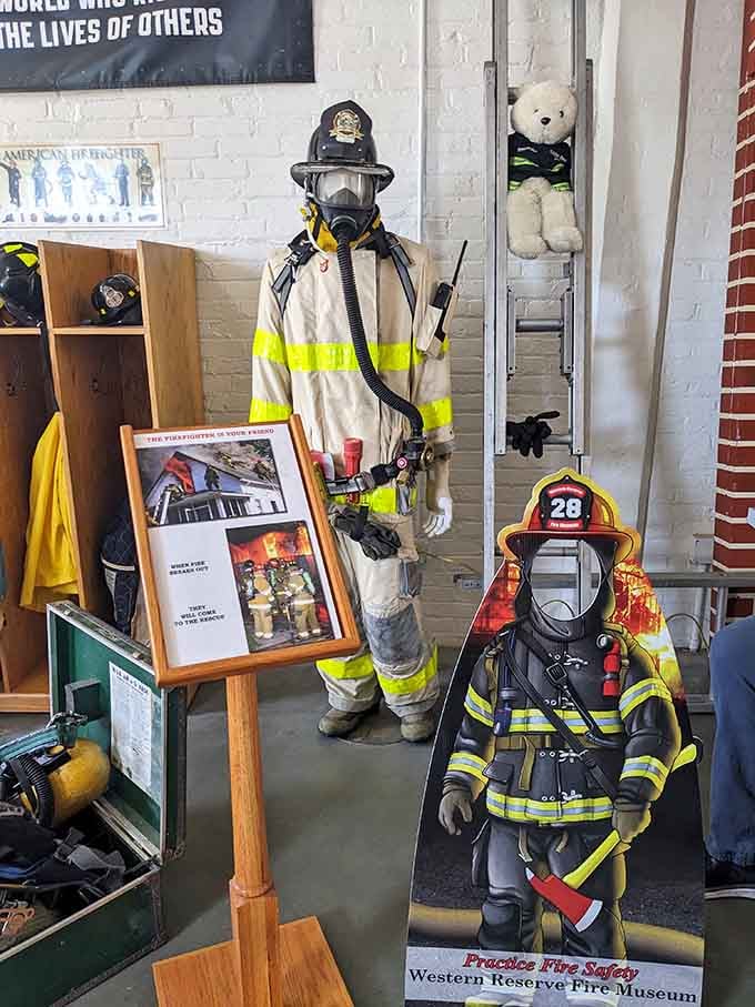 Modern firefighting gear stands ready, showing how far protective equipment has evolved while the courage required remains exactly the same.