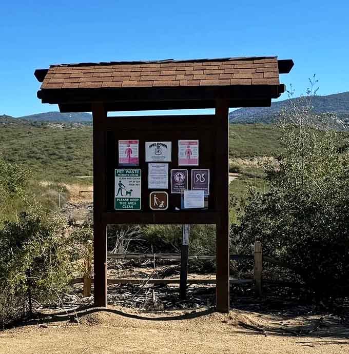 Information boards sharing trail wisdom, the kind of reading material that's actually worth stopping to peruse before descending.
