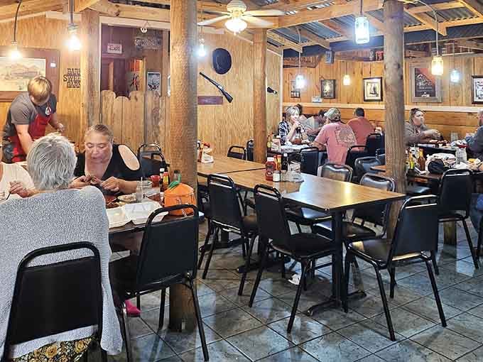 Tables full of happy diners prove that word travels fast when steaks are this good.