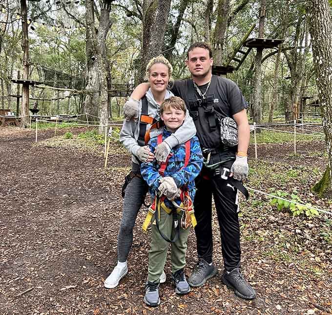 Three generations suited up and smiling, creating memories that'll outlast any theme park photo ever could, guaranteed.