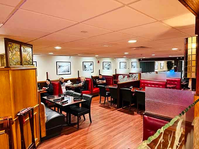 Comfortable booths and classic steakhouse seating invite you to settle in for a proper, unhurried meal.