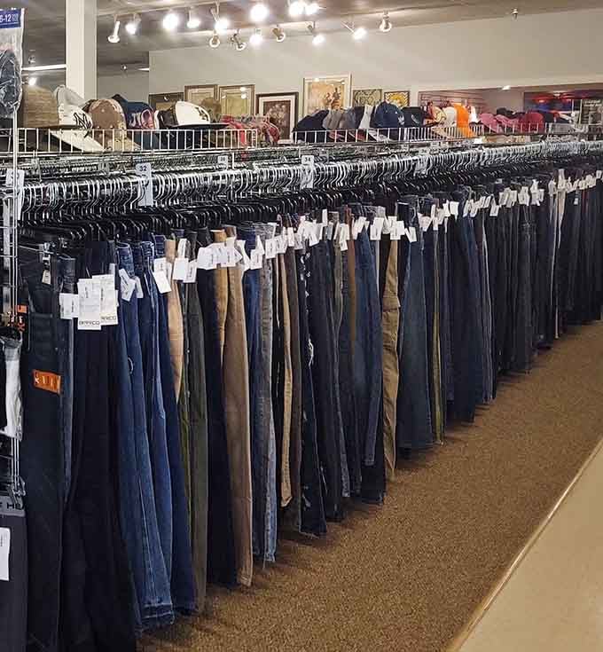 Denim for days&mdash;jeans organized by size so you don't have to dig through chaos like archaeological expeditions of old.