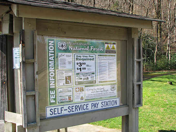The self-service fee station operates on the honor system, funding trail maintenance and facilities for future visitors.