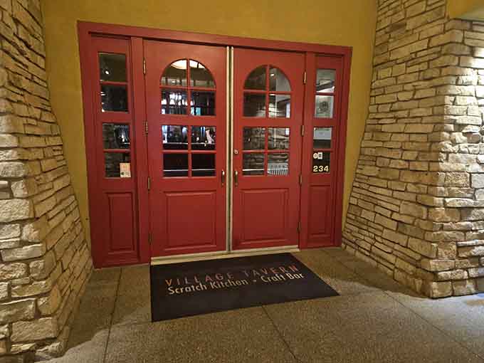 Red doors leading to culinary happiness, like a delicious version of "Let's Make a Deal" guaranteed.