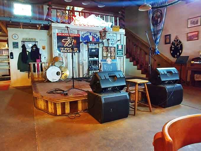 The stage area promises live music to accompany your meal, because Germans know food tastes better with entertainment.