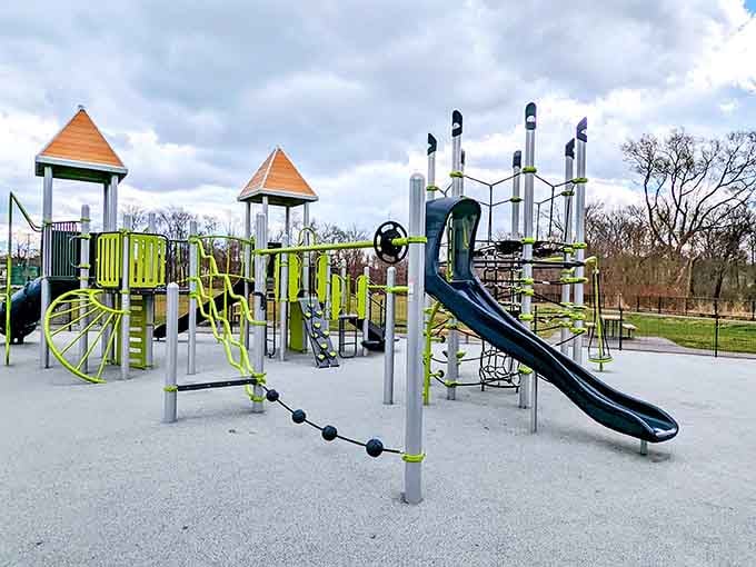Playground equipment in eye-popping colors means the kids will beg to come back here tomorrow.