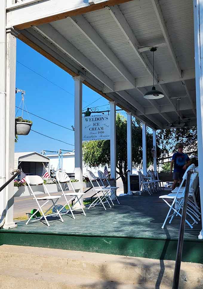 The wraparound porch offers front-row seats to small-town life while you tackle your cone before it melts.