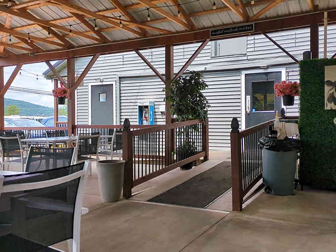 A covered porch for outdoor dining when Pennsylvania weather decides to cooperate with your dinner plans.