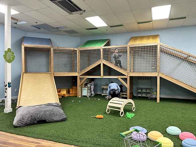 Little Leaf Play Studio gives kids their own adventure space while parents enjoy actual conversation nearby.