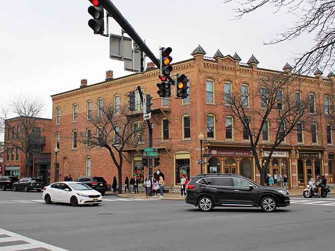 Corner buildings with their turrets and towers prove that even small towns deserve grand architecture.