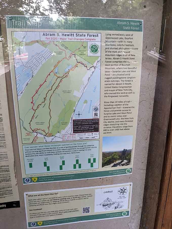 The trailhead information board maps your adventure ahead, showing miles of paths waiting to be explored today.