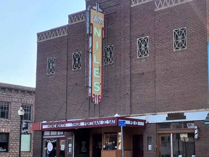 The historic Niles Theater stands proud, reminding everyone that entertainment existed before streaming services took over.