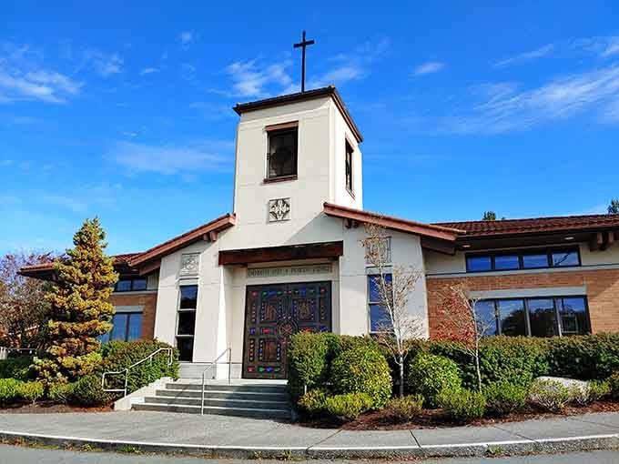St. Mary Catholic Church adds architectural grace to the neighborhood, standing beautifully among the town's artistic offerings.