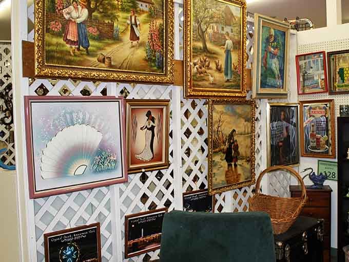 Wall art spanning decades of questionable taste, now ironically perfect for modern hipster apartments.