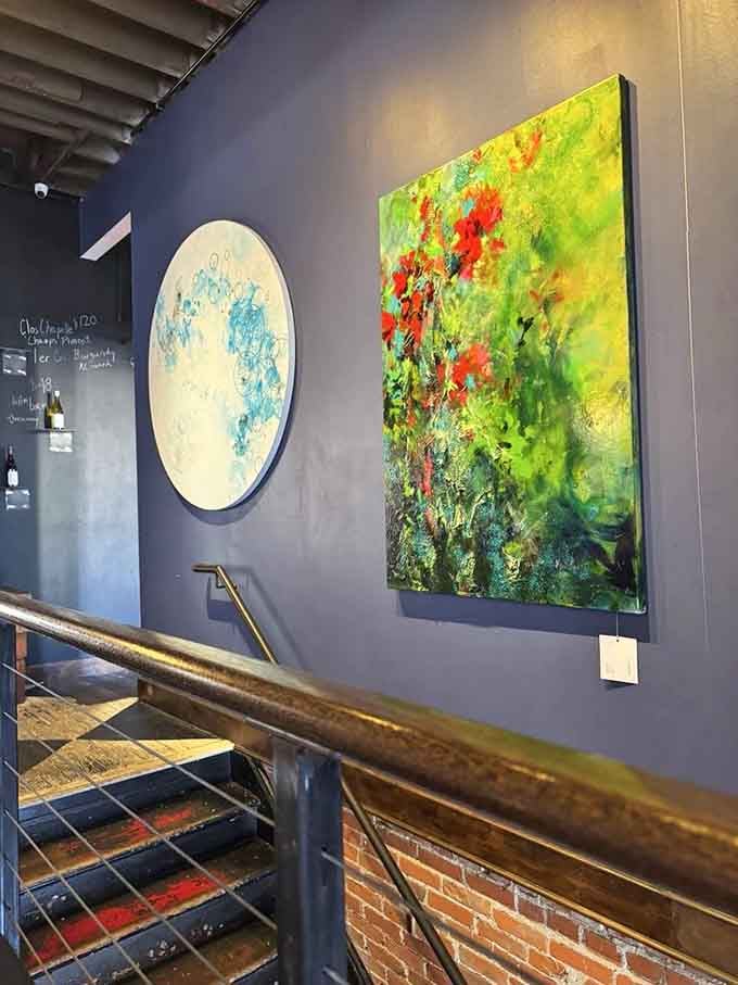 Vibrant artwork adds personality and color to the space, giving you something beautiful to admire between bites.