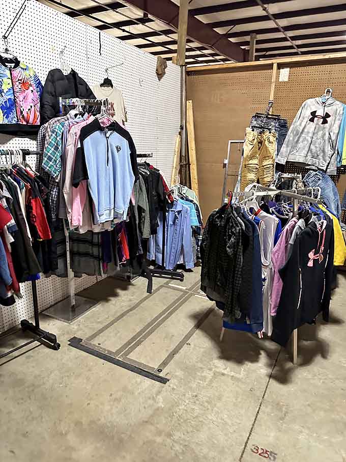 Clothing racks offer everything from casual wear to statement pieces, all organized better than most people's actual closets.