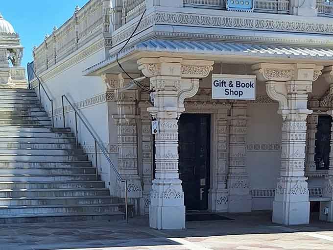 Even the gift shop entrance is carved marble perfection&mdash;because why stop the artistry at the main attraction, right?