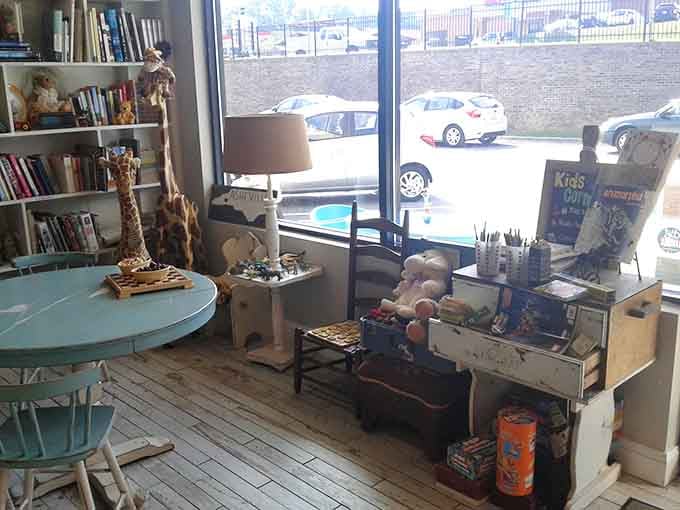 A cozy corner for little ones means parents can enjoy their pie while kids stay happily entertained nearby.