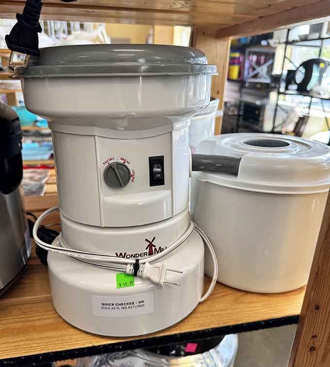 That WonderMill grain grinder sits ready to help someone embrace their inner health food enthusiast affordably.