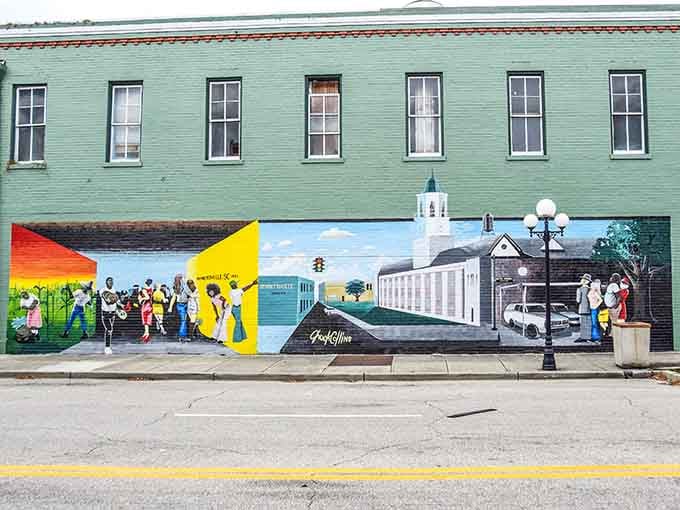 Colorful murals celebrate community history, turning ordinary walls into outdoor galleries that don't charge admission.