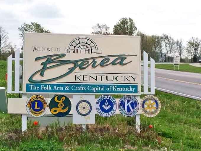 The welcome sign says it all: Folk Arts and Crafts Capital, where creativity isn't just encouraged, it's essential.