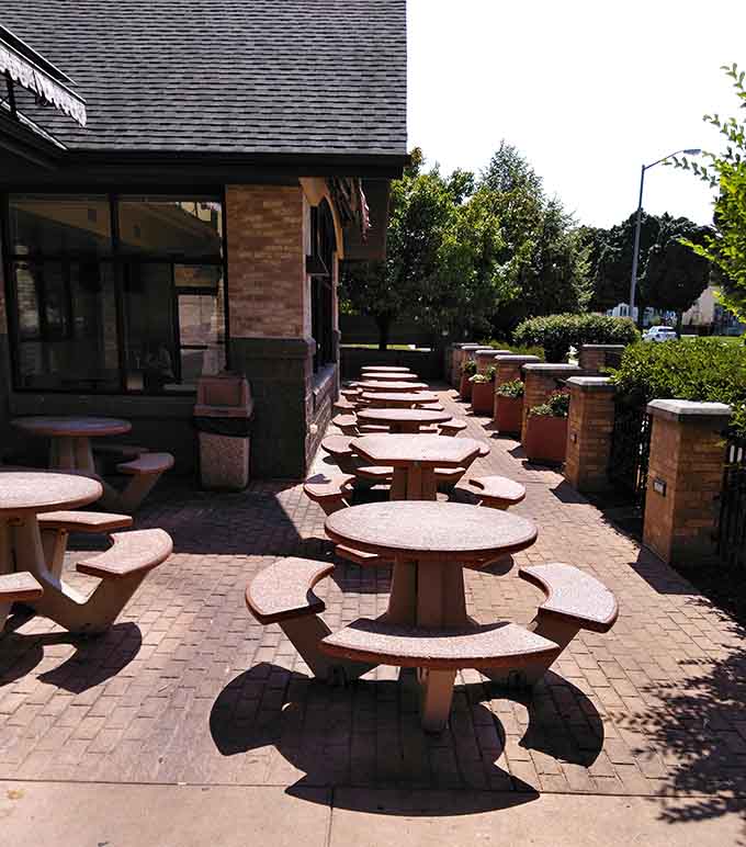 Outdoor patio seating for those perfect Wisconsin days when sunshine and burgers align in beautiful harmony together.