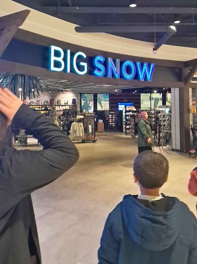 The Big SNOW entrance beckons from the mall, promising winter wonderland just steps away from regular shopping chaos.