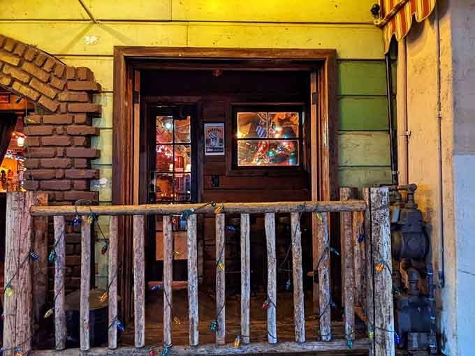 Even the smoking patio commits to the cabin aesthetic, because why break character when you're this deep into the theme?