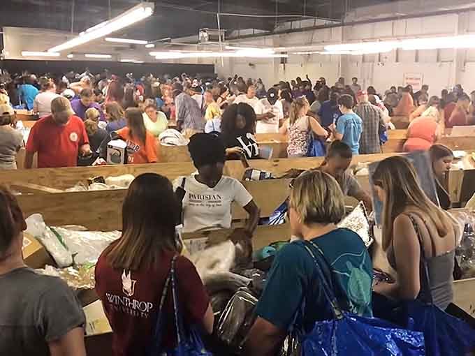 The crowd speaks volumes: when this many people show up to dig through bins, you know something special's happening.