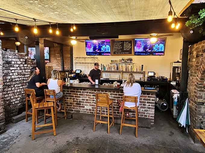 String lights and exposed brick transform this outdoor bar into Charleston's prettiest place to pretend you're not slightly spooked.