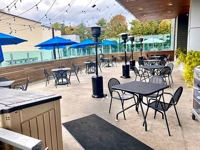 The outdoor patio lets you enjoy your meal al fresco when Connecticut weather decides to cooperate nicely.