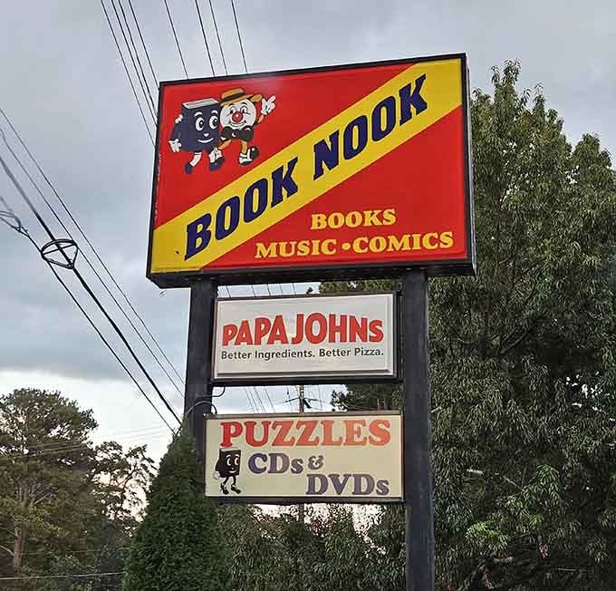 The cheerful retro signage promises books, music, and comics, basically everything your inner child still craves today.