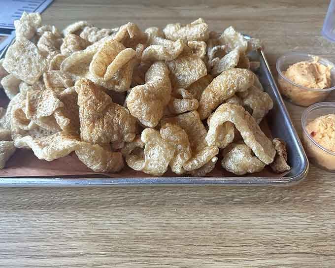 Pork skins fried to crispy perfection, because sometimes vegetables are overrated and crunchy protein is the real answer.