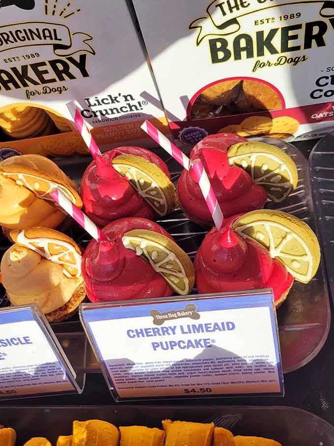 Even the dogs get gourmet treats here, because why should humans have all the farmers market fun and fancy snacks?